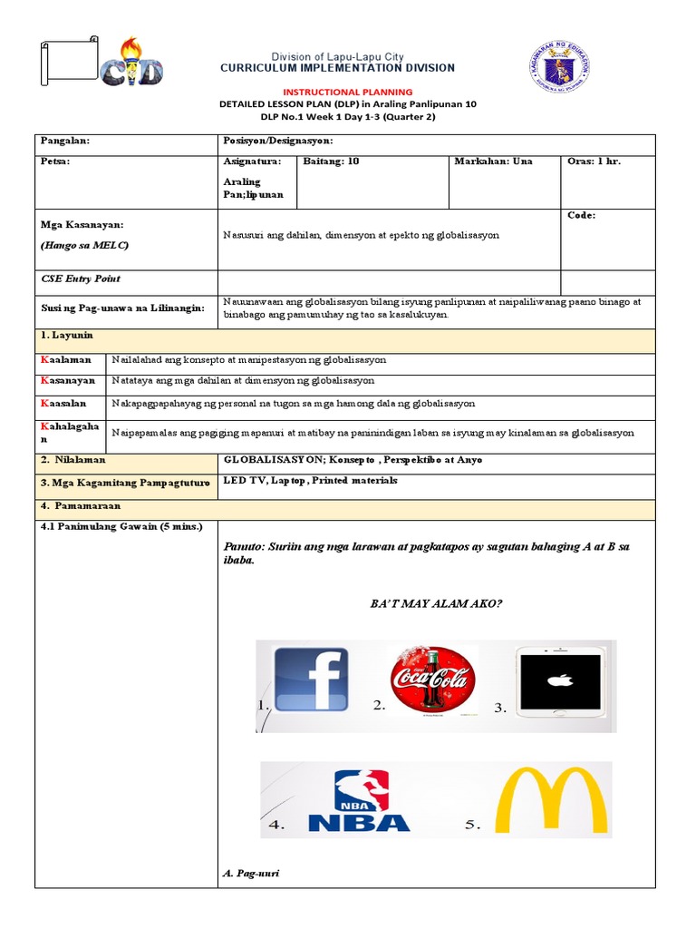 AP10 DLP No.1 Week 1 Day 1-3 (Quarter 2) | PDF