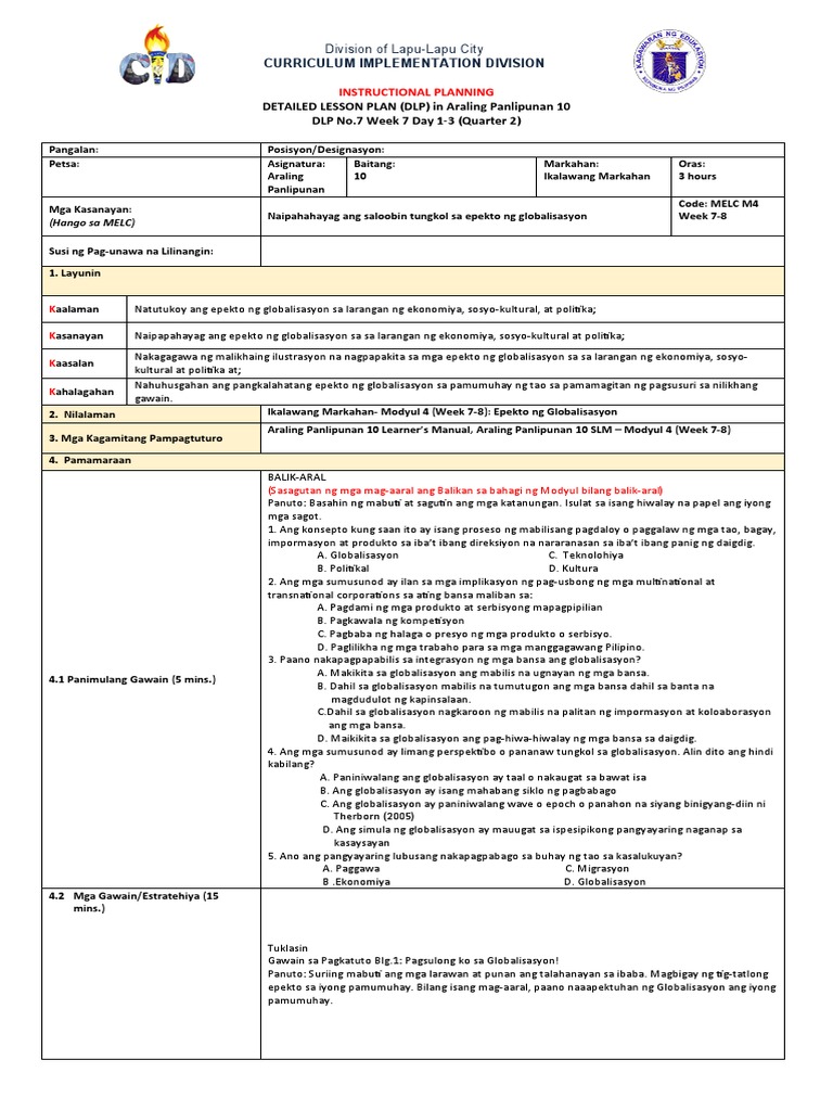 7. AP10 DLP No.7 Week 7 Day 1-3 (Quarter 2) | PDF