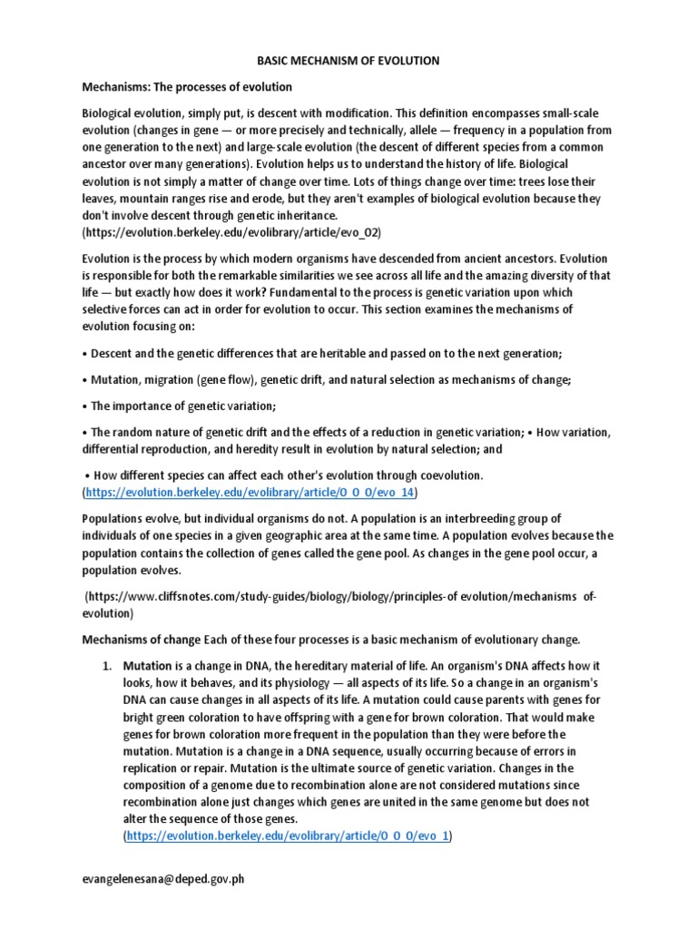 Mechanisms of Evolution Explained | PDF | Wellness
