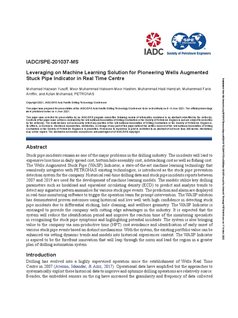 Leveraging On Machine Learning Solution For Pioneering Wells Augmented Stuck Pipe Indicator in ...