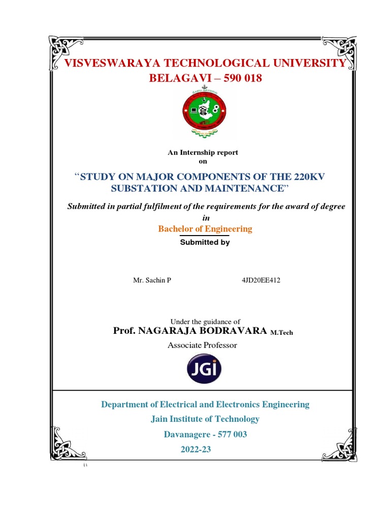 VTU internship report on major components of 220kV substation and maintenance | PDF