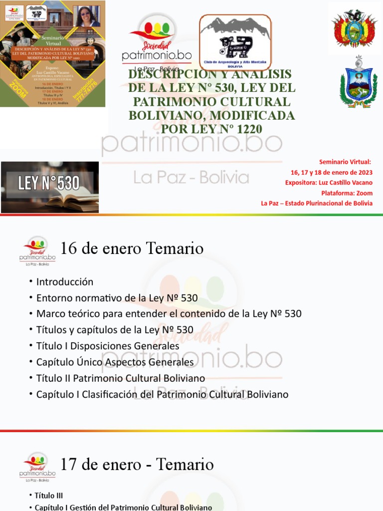 Descripción Y Análisis de La Ley #530, Ley Del Patrimonio Cultural Boliviano, Modificada POR LEY ...