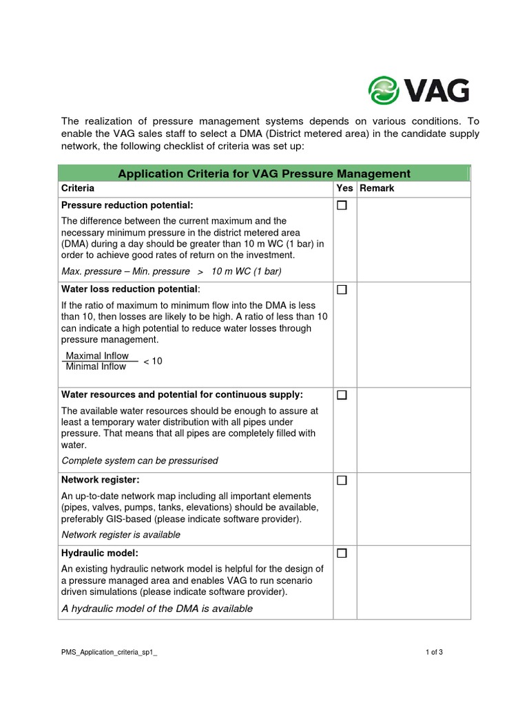 VAG Pressure Management Checklist | PDF | Power Supply | Water