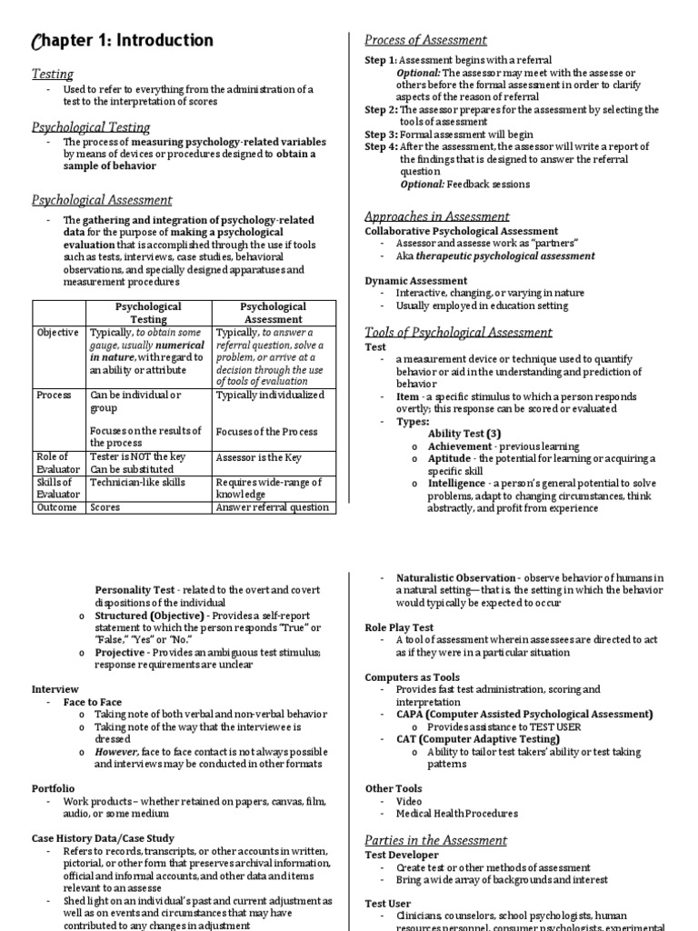 Psych Assessment Pointers Pdf Psychology Level Of Measurement 