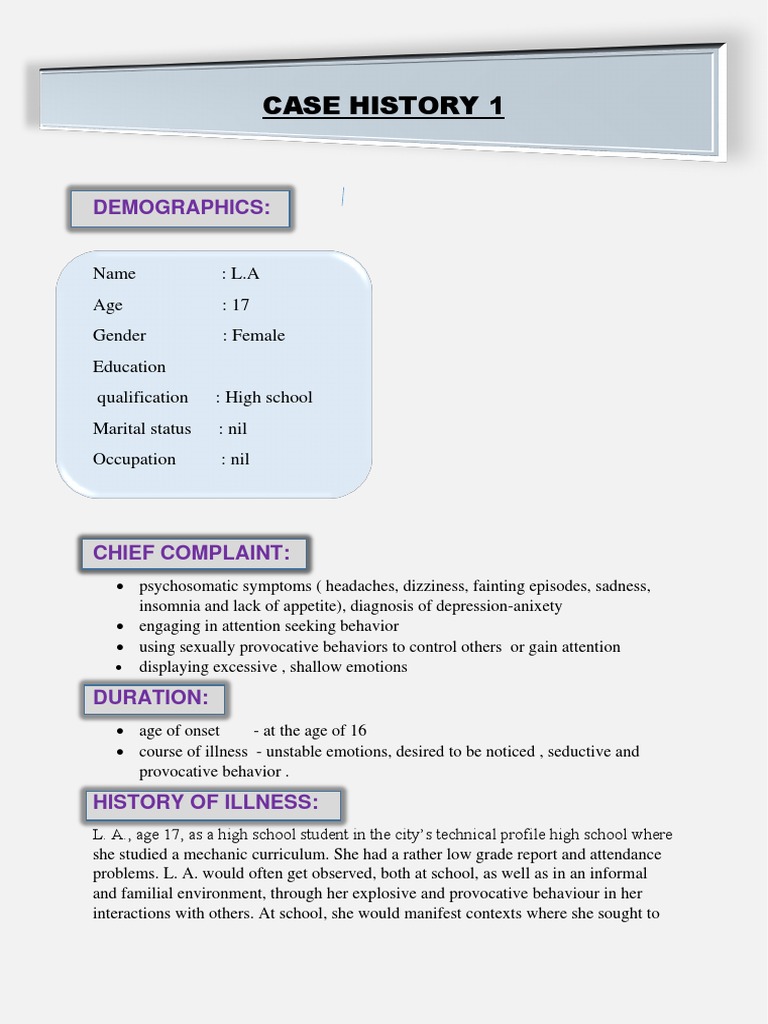 Case History 1 | PDF | Mental Disorder | Dissociation (Psychology)