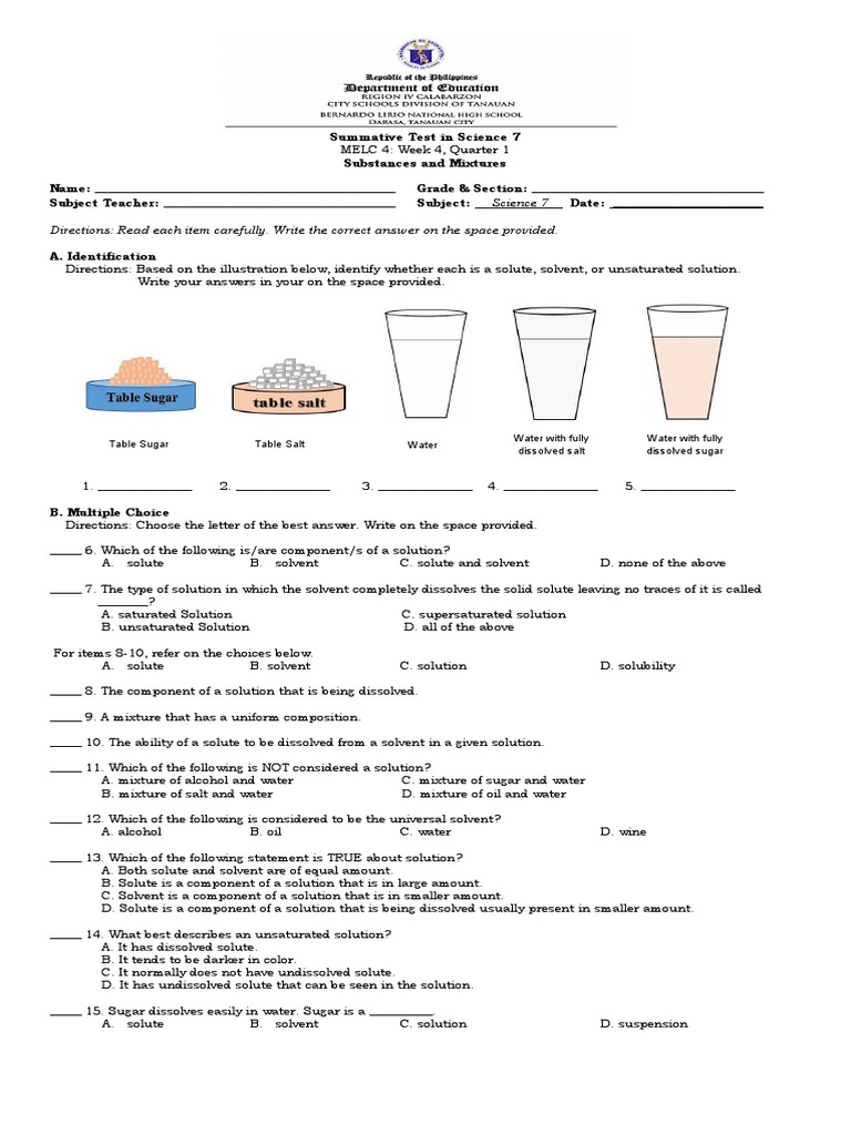 Summative Test 4 | PDF | Solubility | Mixture