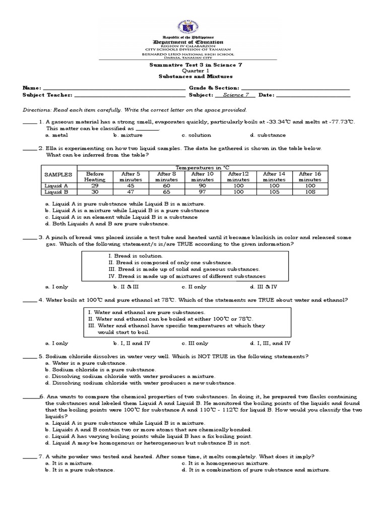 Summative Test 3 | PDF | Mixture | Water