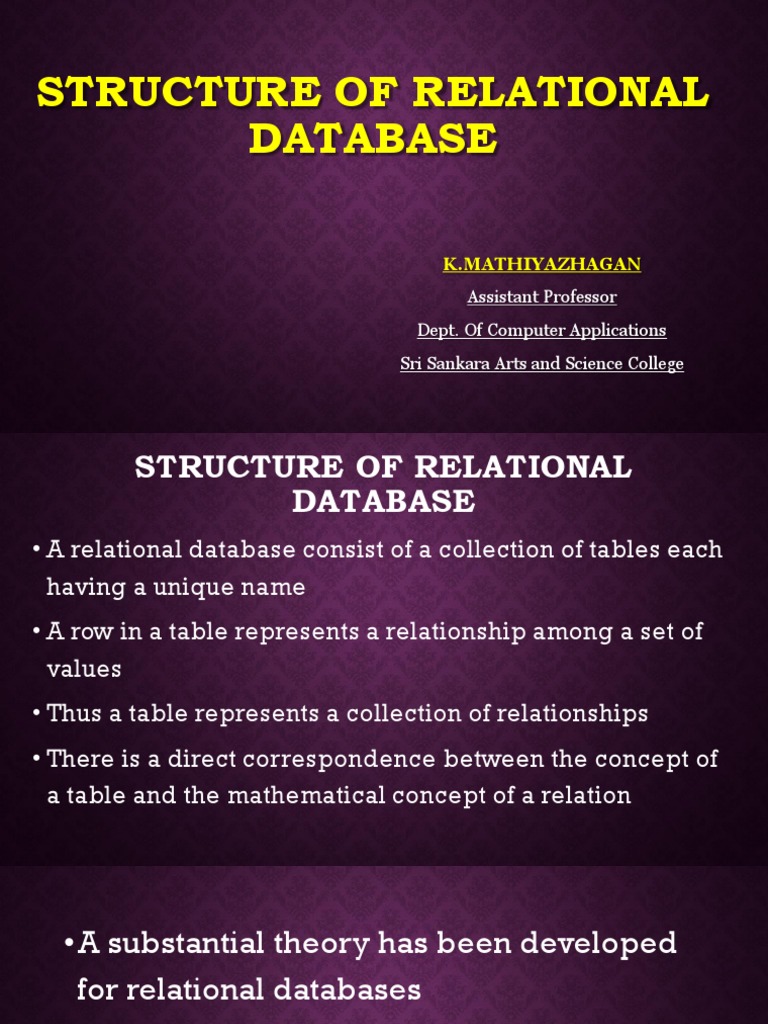 Structure of Relational Database: K.Mathiyazhagan | PDF | Relational Model | Information ...