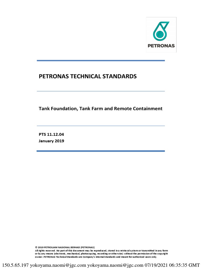 Petronas Technical Standards: Tank Foundation, Tank Farm and Remote Containment | PDF ...