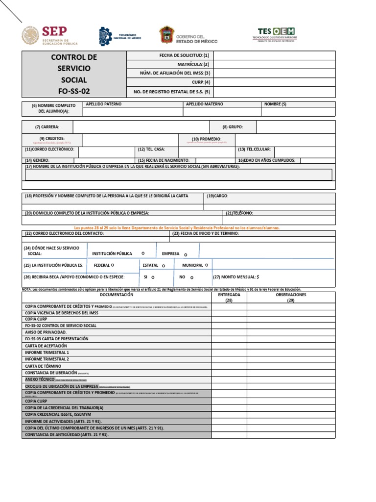 FO-SS-02 Control de Servicio Social 2023 | PDF