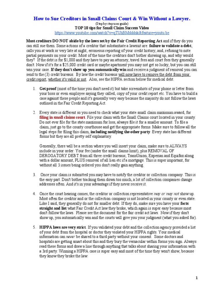 How To Sue Creditors in Small Claims Court & Win Without A Lawyer ...