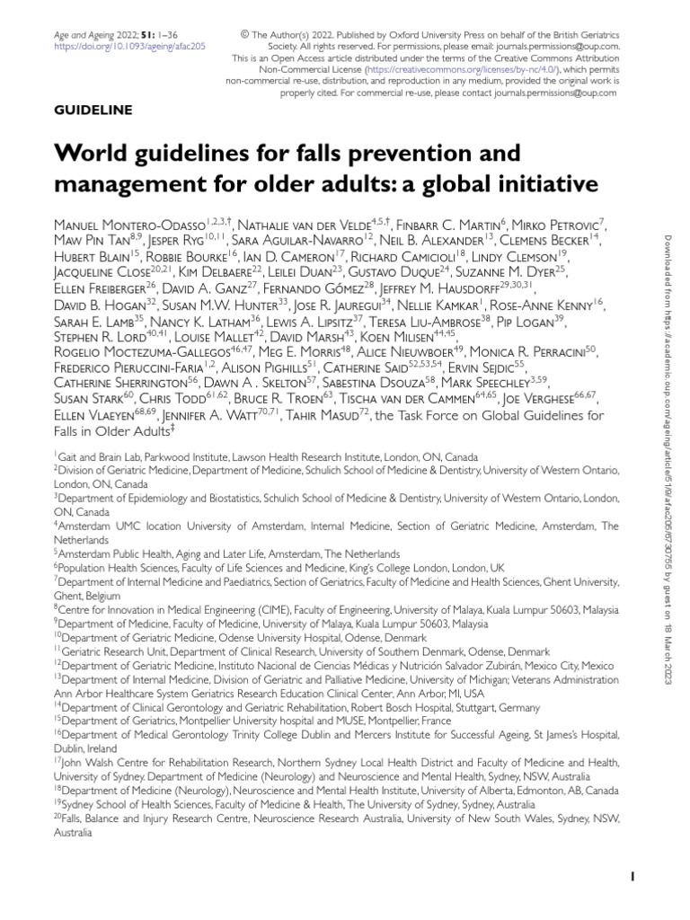 World Guidelines For Falls Prevention And Management For Older Adults