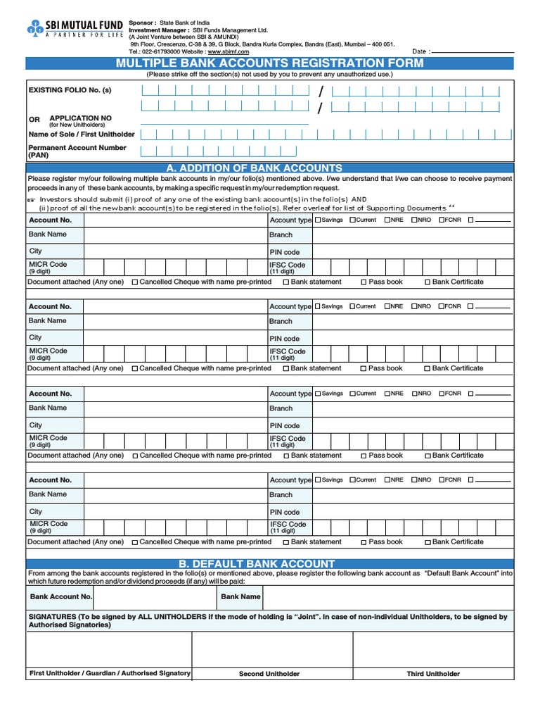 SBI Multiple Bank Accounts Registration Form | PDF | Finance & Money ...