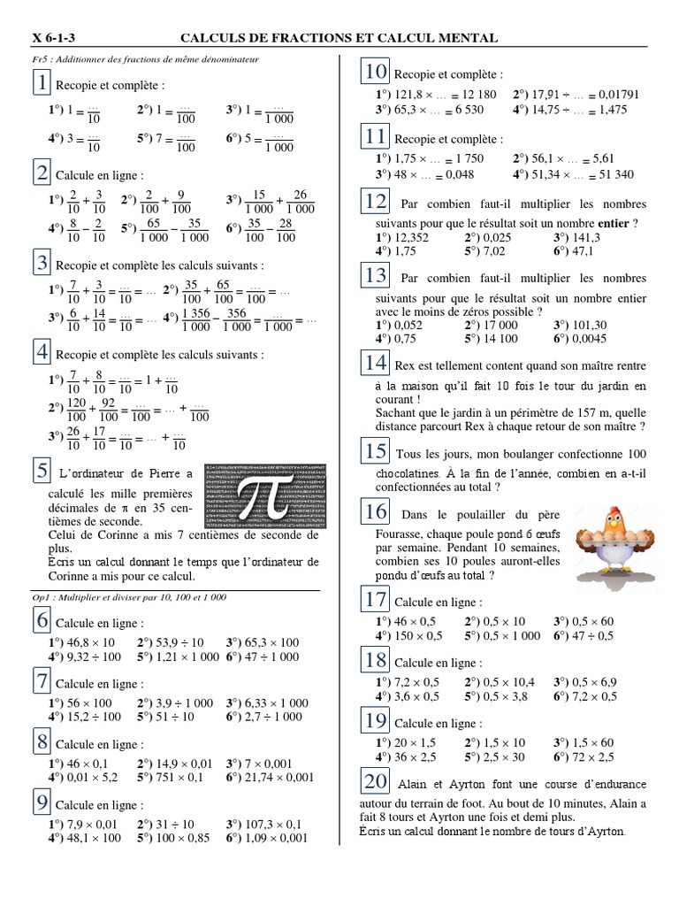 Calculs de fractions et calcul mental | PDF