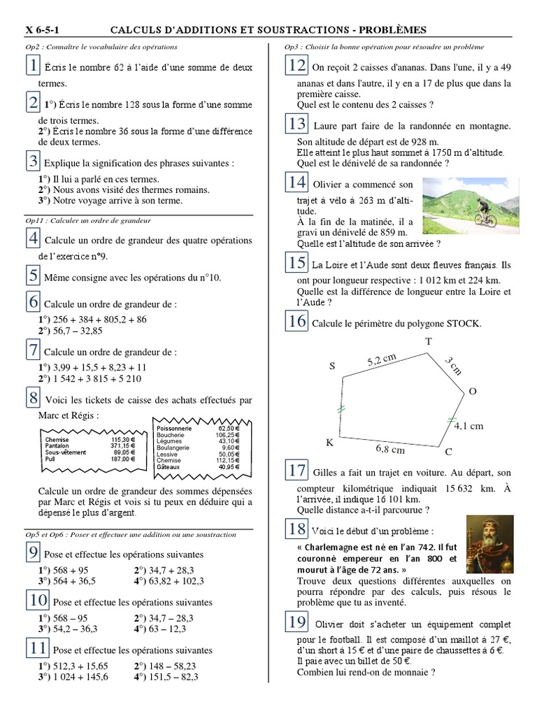 Calculs d'Additions et Soustractions | PDF