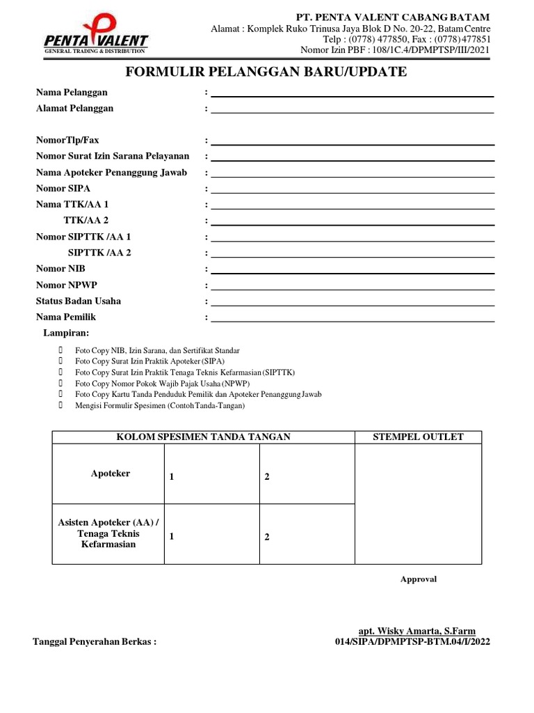 Formulir Persyaratan Pelanggan PV Batam | PDF