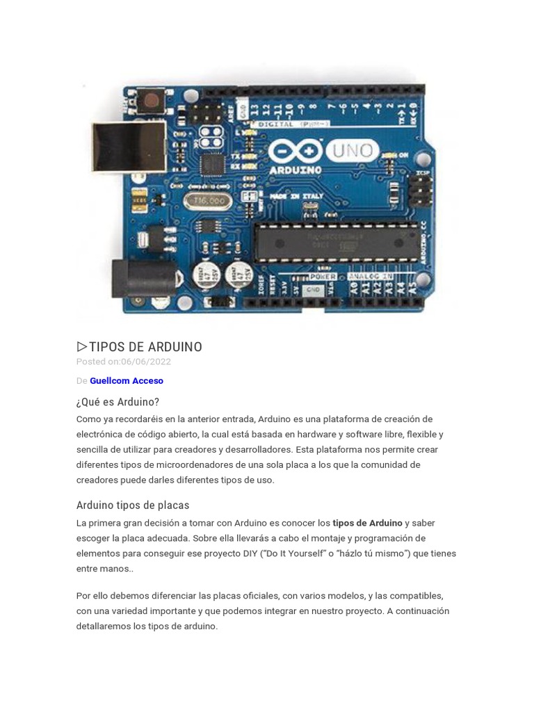 Tipos de Arduino | PDF | Arduino | Microcontrolador