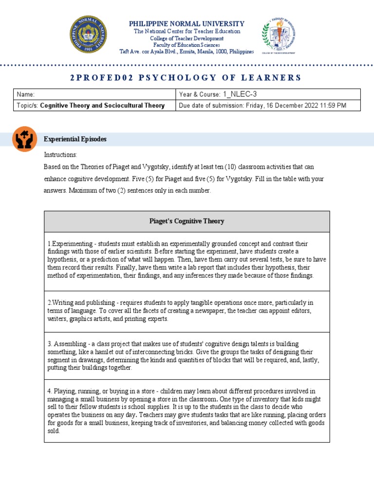POL - Worksheet 4 (Cognitive Theories) Bidol, Aira Mae B. | PDF ...
