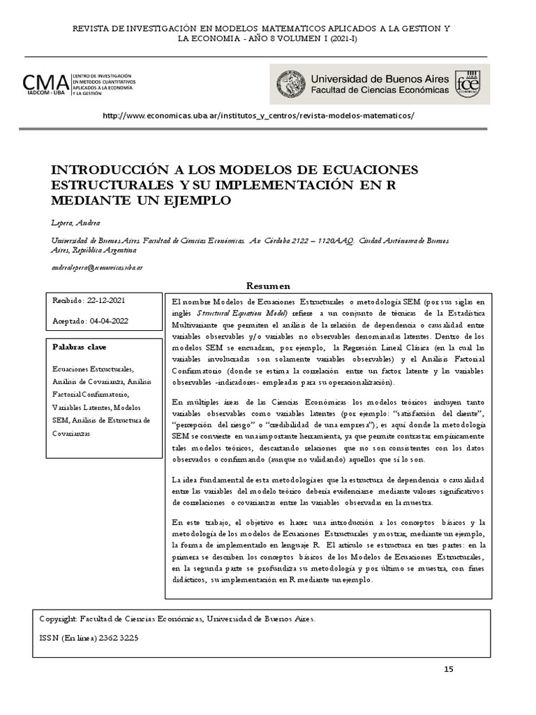 Introducción A Los Modelos de Ecuaciones Estructurales y Su ...