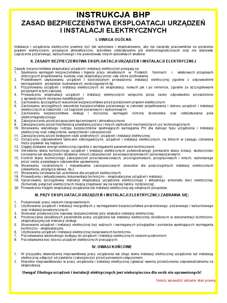 Zasady Bezpieczeństwa Ekploatacji Urzadzeń | PDF