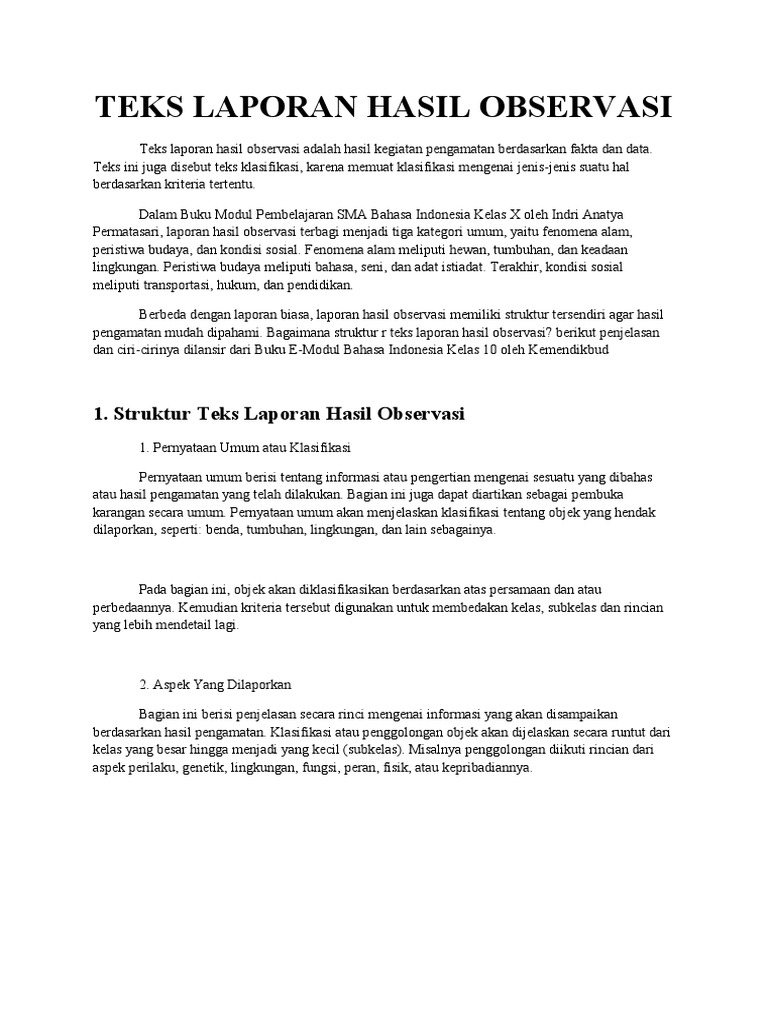 Teks Laporan Hasil Observasi | PDF
