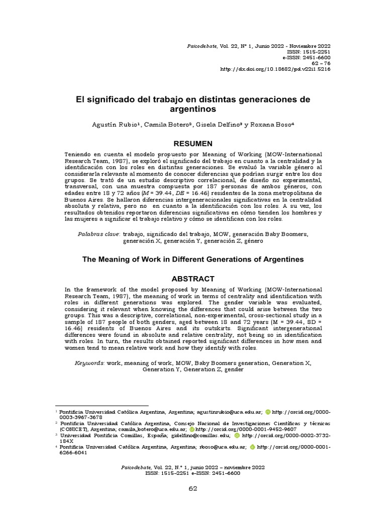 El Significado Del Trabajo en Distintas Generaciones de Argentinos ...