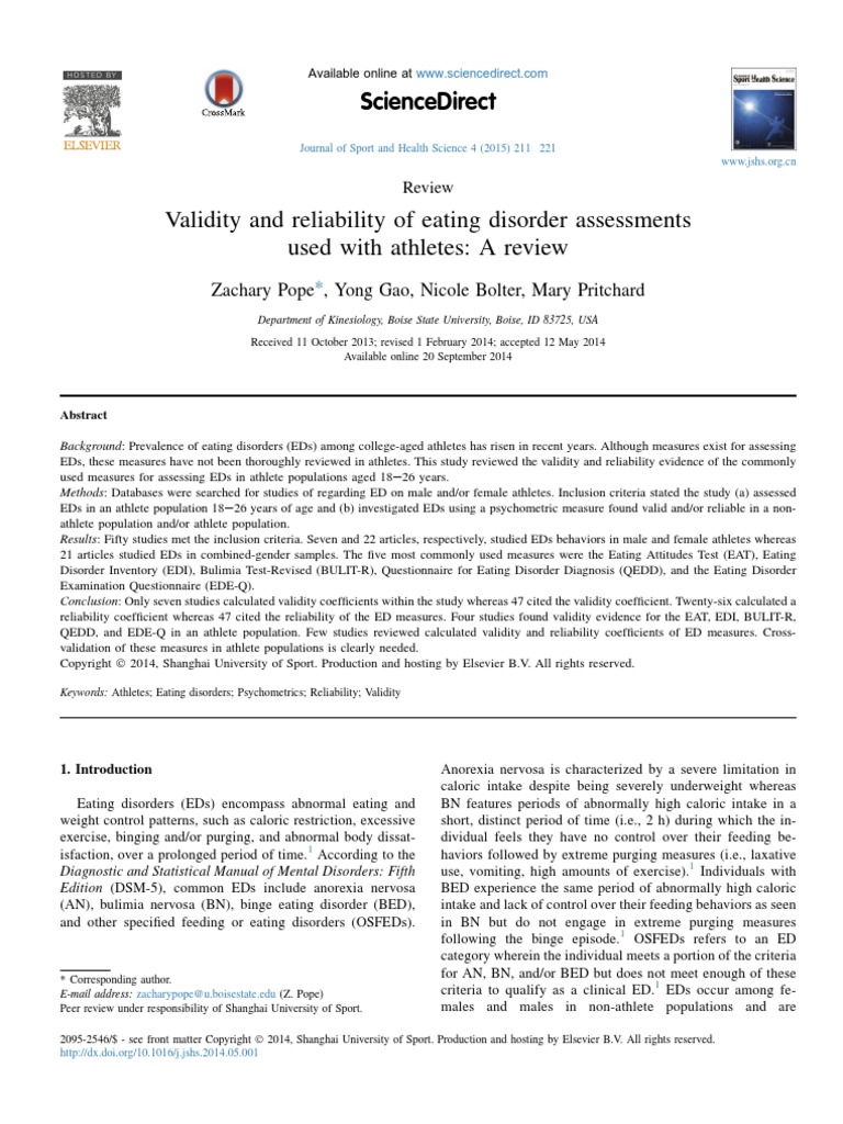 Validity and Reliability of Eating Disorder Assessments Used With ...