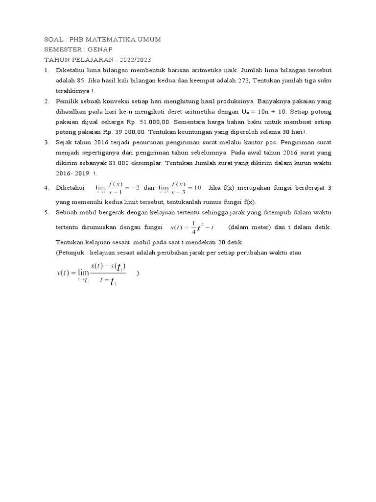 Soal PHB Matum Genap 23 Dipakai | PDF
