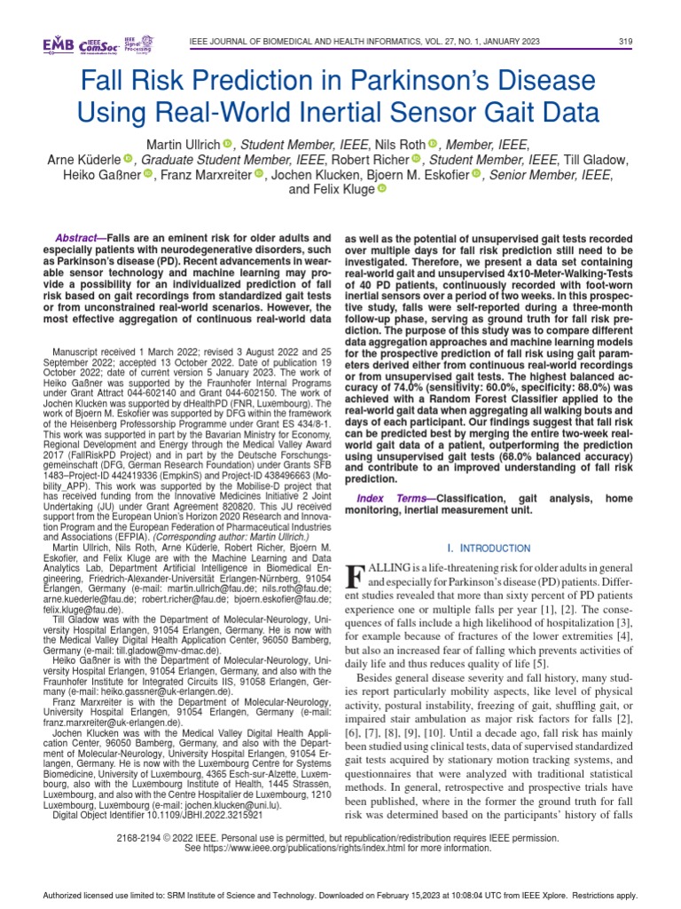 Fall Risk Prediction in Parkinson's Disease Using Real-World Inertial ...