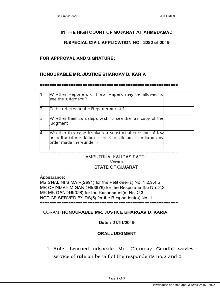 In The High Court of Gujarat at Ahmedabad R/Special Civil Application ...