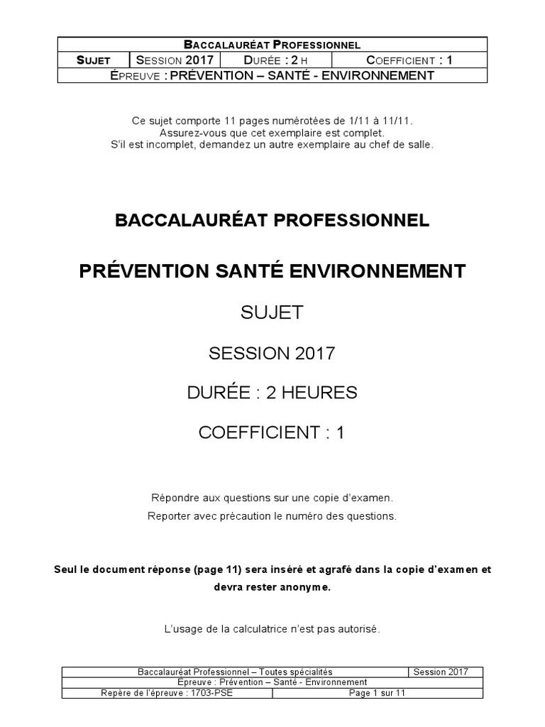 Sujet - Pse 2017 Pondichery | PDF | Sommeil | Prophylaxie