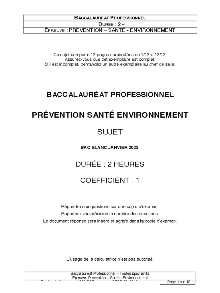 Sujet - Pse 2016 | PDF | Main | Prophylaxie