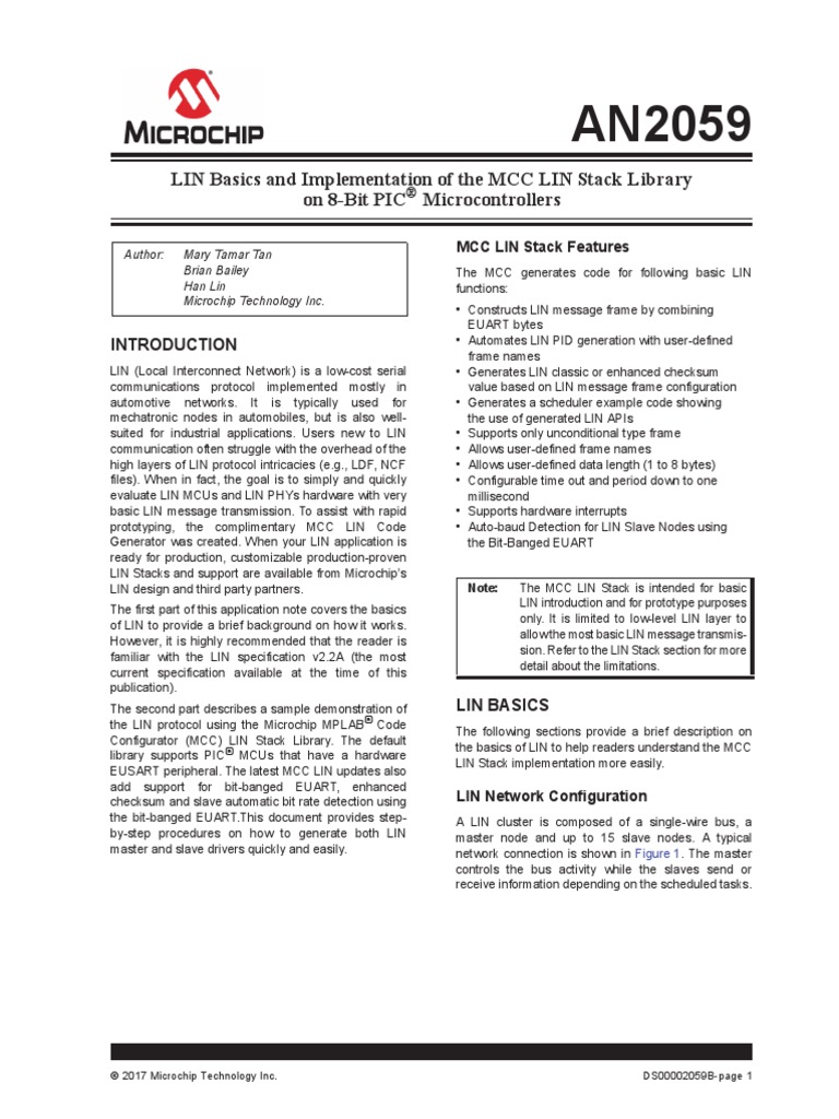 LIN Basics and Implementation of The MCC LIN Stack Library On 8-Bit PIC Microcontrollers | PDF ...