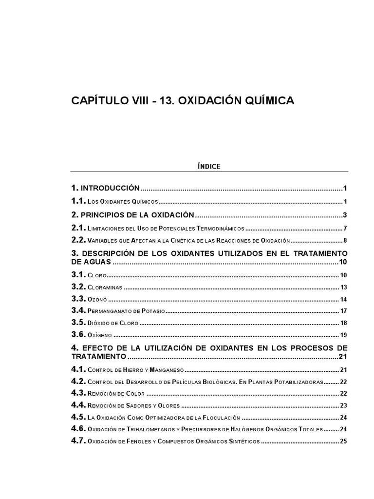 Capítulo Viii - 13. Oxidación Química: Ndice | PDF | Redox | Agua
