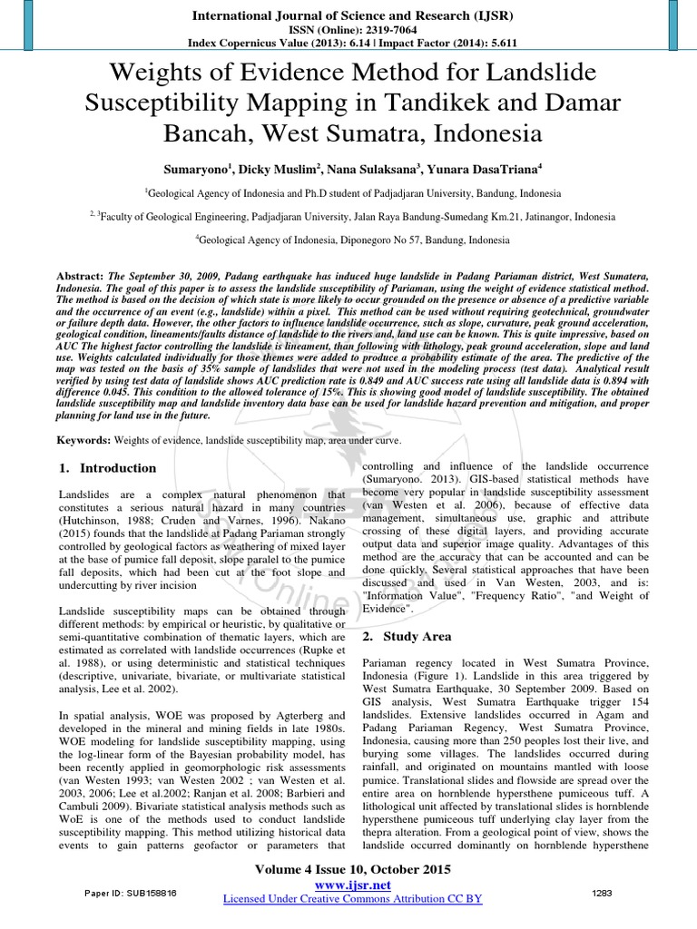 WoE Methopd For Landslide Susceptibility MAp in Tandikek and ...