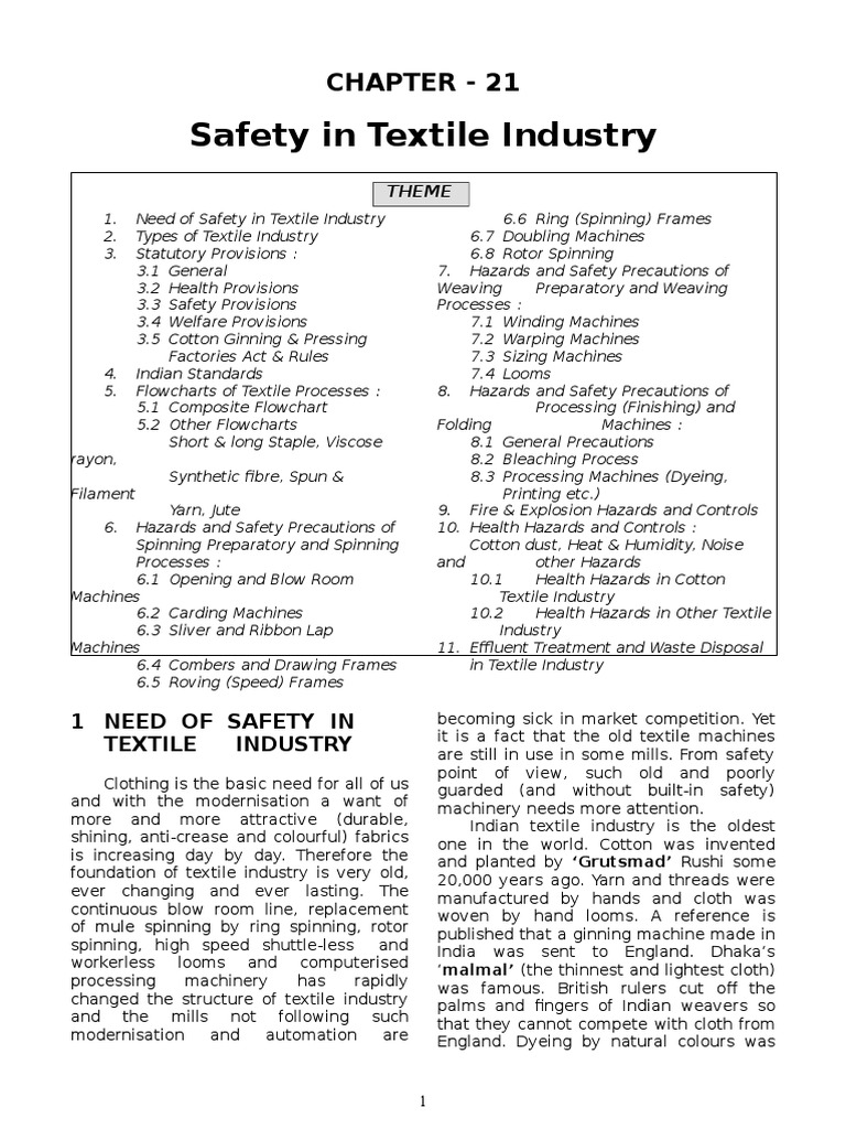 Safety in Textile Industry | PDF | Textile Manufacturing | Spinning ...