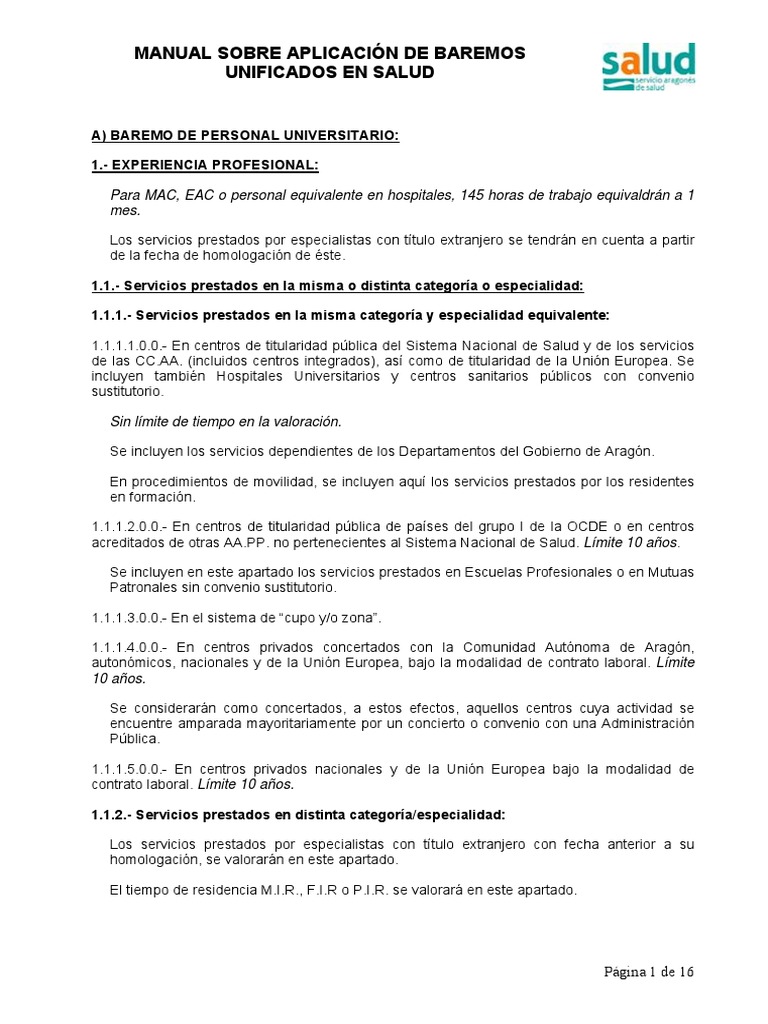 Manua Aplicacion Baremos Unificados | PDF | Medicina | Licenciatura