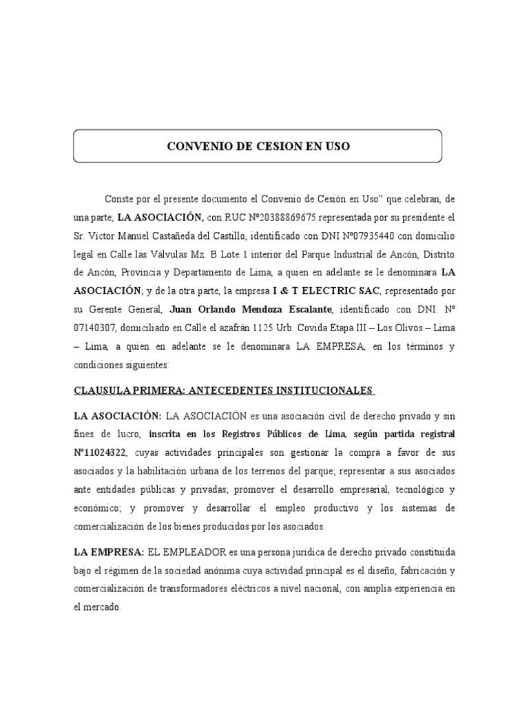CONVENIO DE CESION EN USO | PDF | Lima | Economias