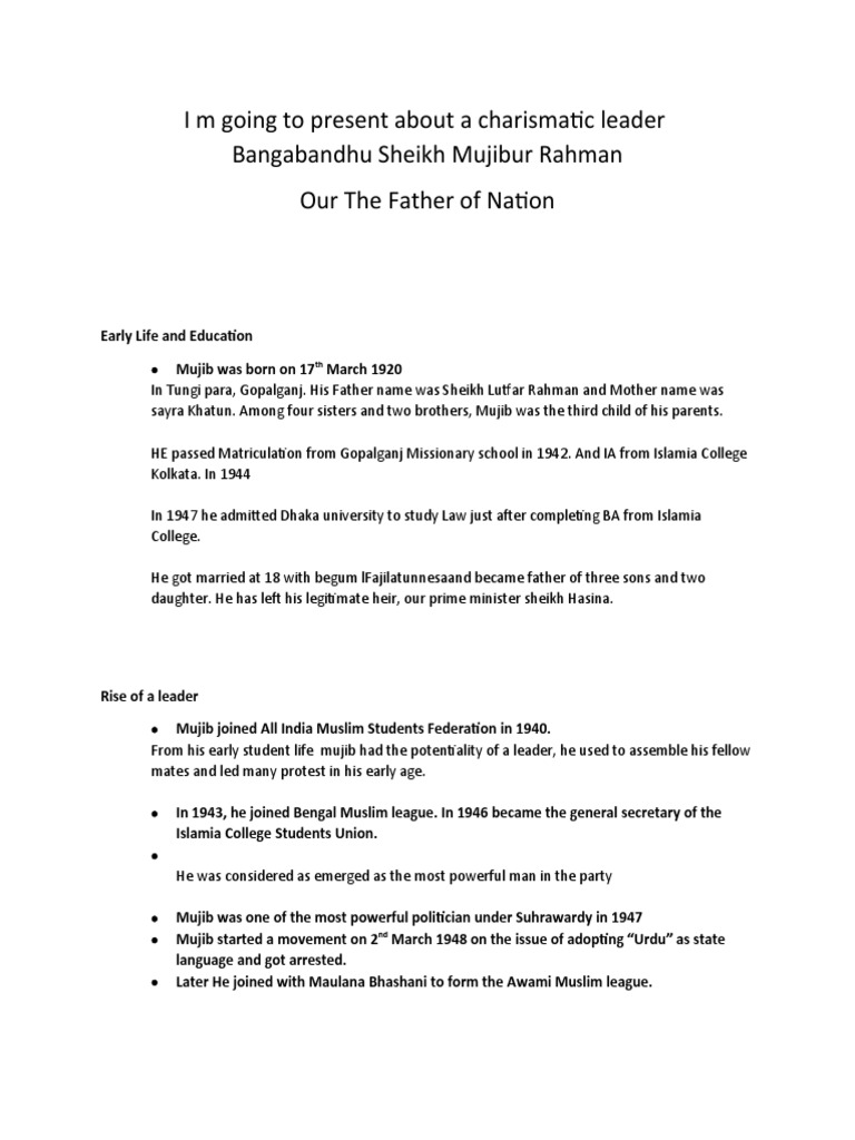 Bangabandhu Sheikh Mujibur Rahman | PDF