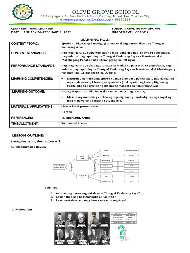 Olive Grove School: Learning Plan | PDF