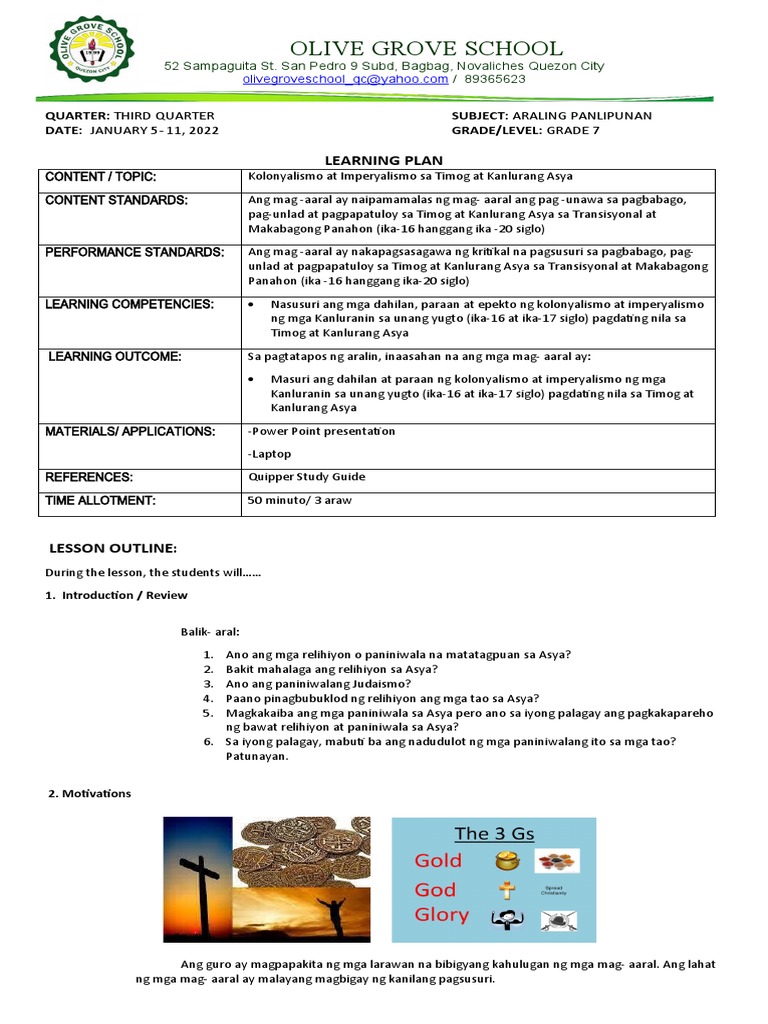 Olive Grove School: Learning Plan | PDF