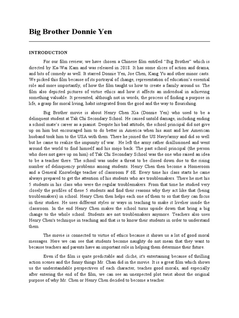 Big Brother Donnie Yen | PDF | Teachers | Meaning Of Life