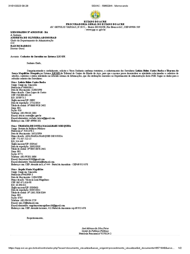Cadastro de Servidores no LICON | PDF | Brasil