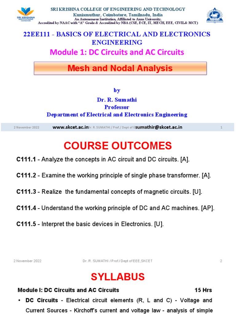 Module 1: DC Circuits and AC Circuits: Mesh and Nodal Analysis | PDF | Electrical Network | Ac Power