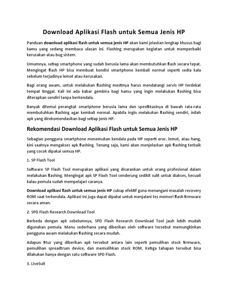 Aplikasi Flash Untuk Semua Jenis HP | PDF