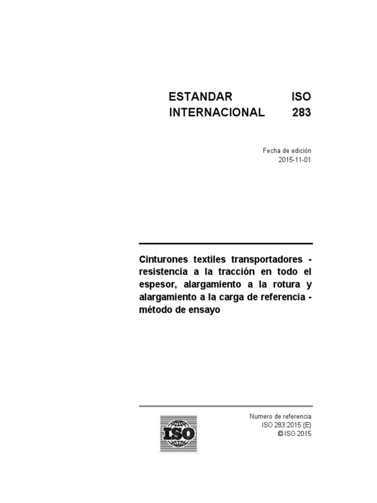 ISO 283. Cinturones Textiles Transportadores | PDF | Física Aplicada e Interdisciplinaria ...