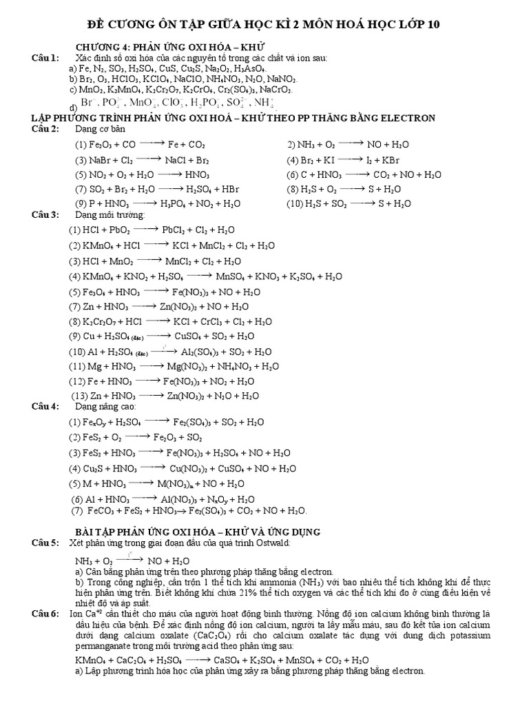 ĐỀ CƯƠNG ÔN TẬP GIỮA HỌC KÌ 2 MÔN HOÁ HỌC LỚP 10 bản HS | PDF