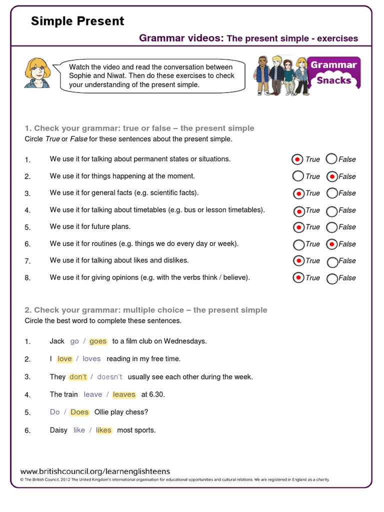 Simple Present: Grammar Videos | PDF | Lunch | Syntax