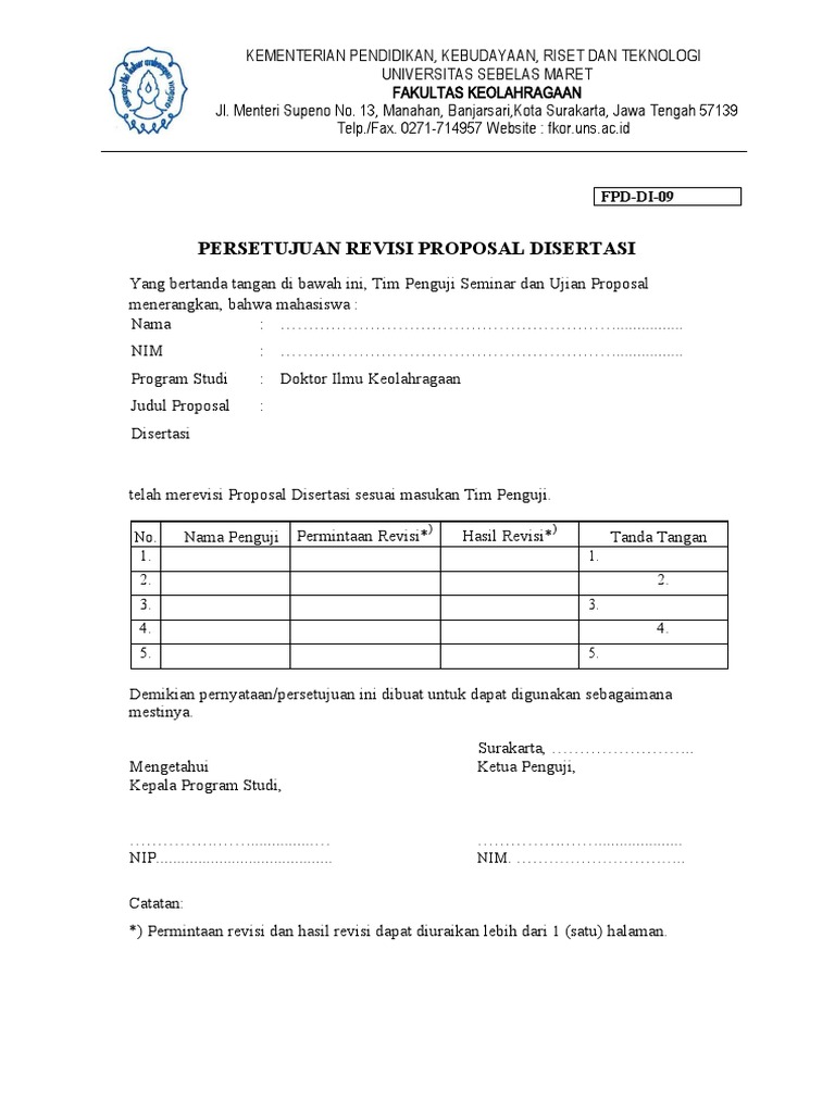 Form Revisi Proposal | PDF
