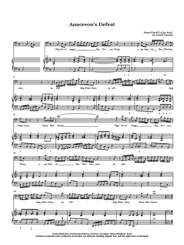 Purcell Anacreon S Defeat Pdf Musical Compositions Harmony